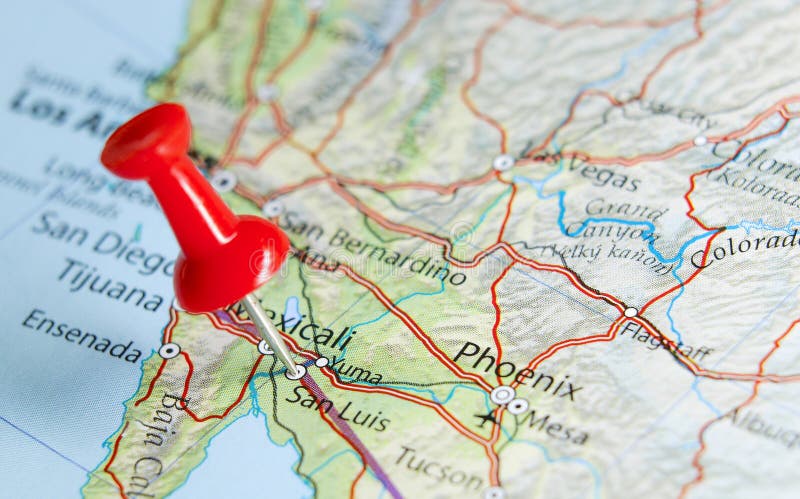 San Luis Rio Colorado, Mexico Pin on Map Stock Image - Image of earth ...