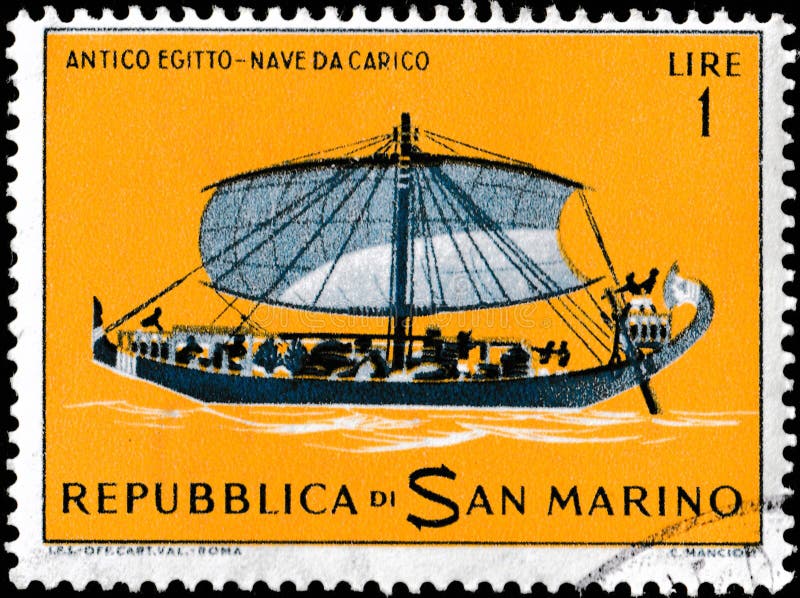 Stamp Printed by San Marino, Shows Egyptian Cargo Ship Editorial Photo ...
