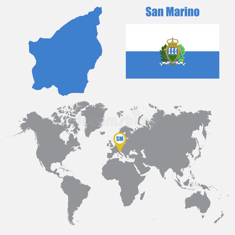 San Marino Map On A World Map With Flag And Map Pointer Vector