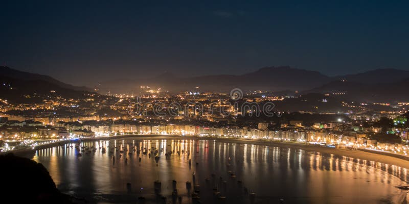 San Sebastian Beach at Night Stock Image - Image of spain, europe: 55691625