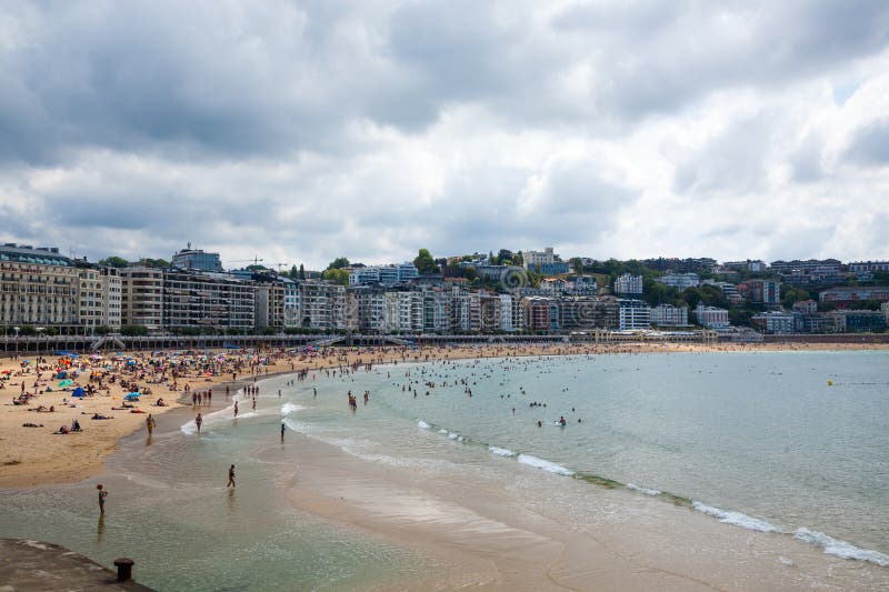 San Sebastian Beach Summer View, Spain Editorial Stock Photo - Image of ...