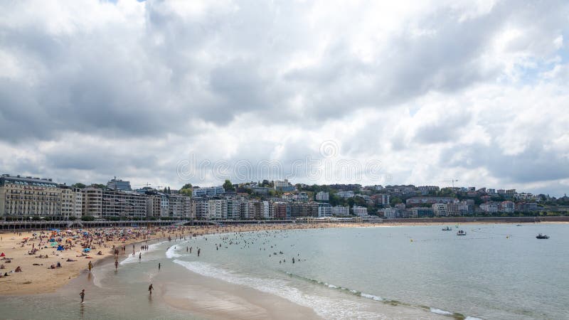 San Sebastian Beach Summer View, Spain Stock Photo - Image of facades ...