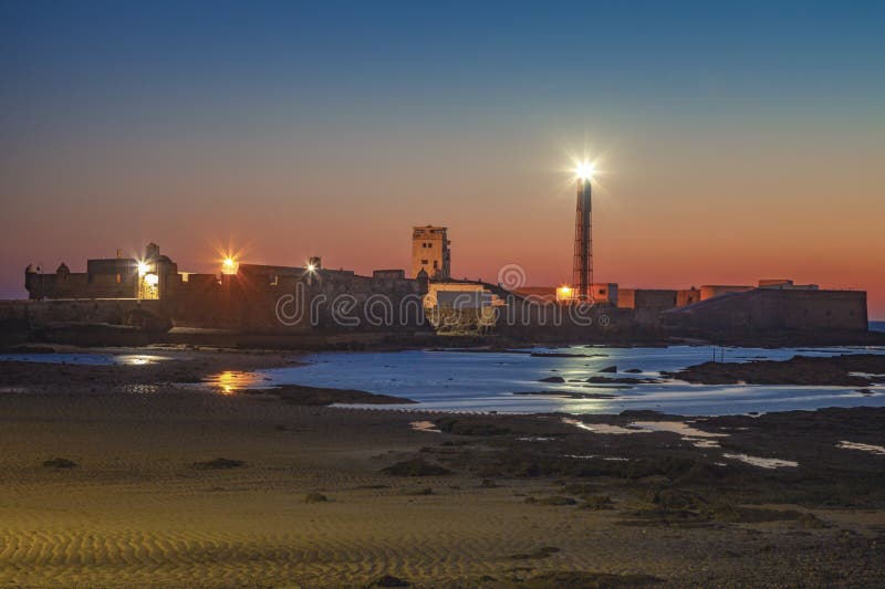San Sebastian Castle in Cadiz Stock Image - Image of fortress, lights ...
