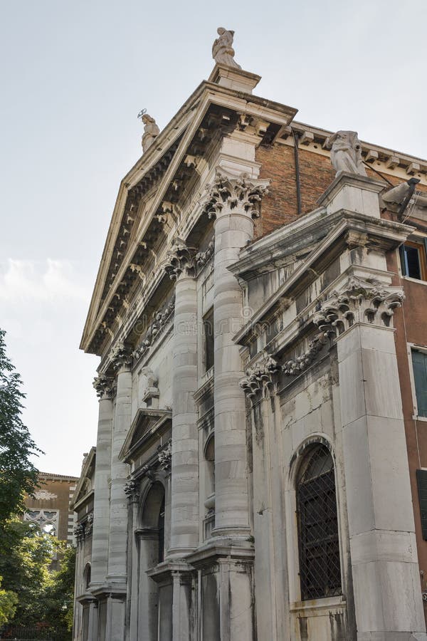 San Vidal Church Facade and Trees in Venice, Italy Stock Image - Image ...