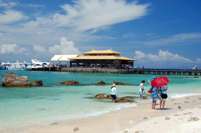 San Ya, China: San Ya Bay Beach Editorial Photo - Image of wading ...