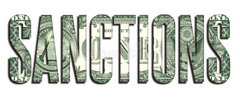 SANCTIONS Concept Word 1 US Dollar Bill Banknote Money Texture on White ...