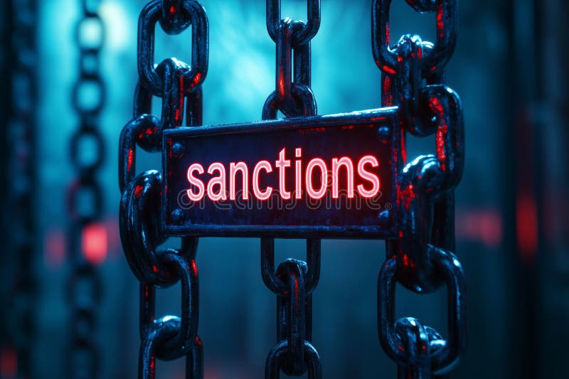 Sanctions Highlighted on a Chained Sign in a Tense Atmosphere of ...