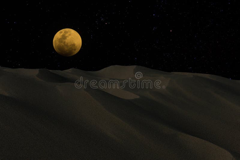 Sand Mountain with Lunar Eclipse and Star Background Stock Photo ...