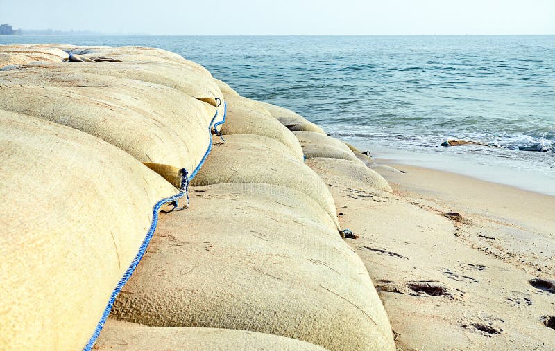 Sand Bags for Protect the Collapse of the Beach Stock Photo - Image of ...