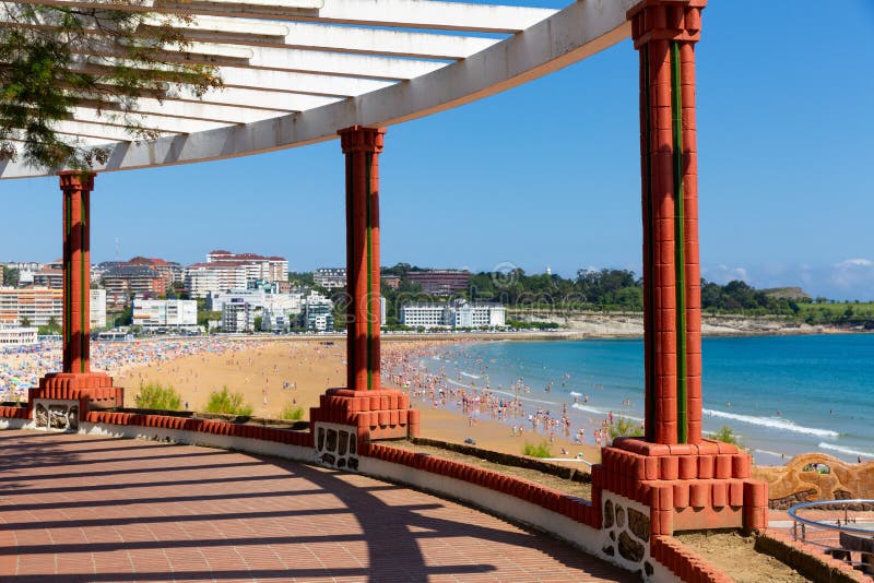 Hotels and Sand Beach of Santander Stock Photo - Image of umbrella ...