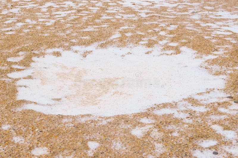 Sand Beach with Snow on the Sand Close-up View. Stock Photo - Image of ...