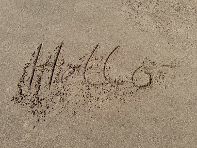 In a Sand Beach the Word Hello is Written Stock Photo - Image of ...