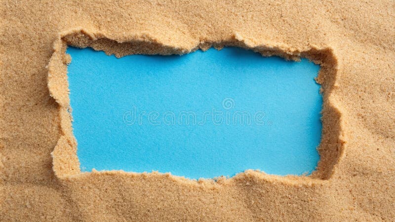 Sand on Blue Paper. Leave Rectangle Space for Text in the Middle of the ...