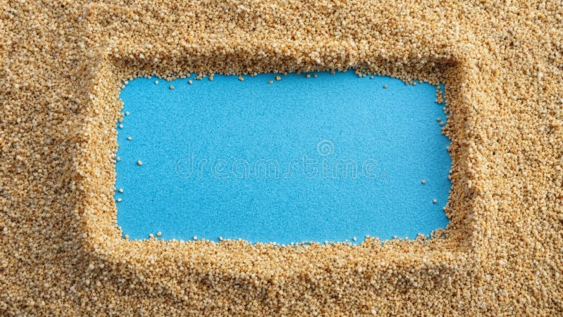 Sand on Blue Paper. Leave Rectangle Space for Text in the Middle of the ...