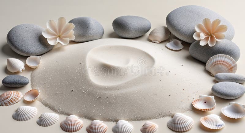 Sand is Bordered with Rocks Shells and Flower Shaped Shells Stock Image ...