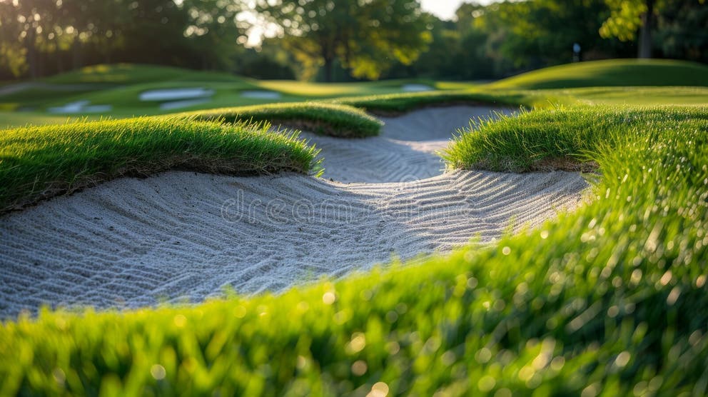 A Sand Bunker on a Golf Course at Dusk. Stock Image - Image of ball ...