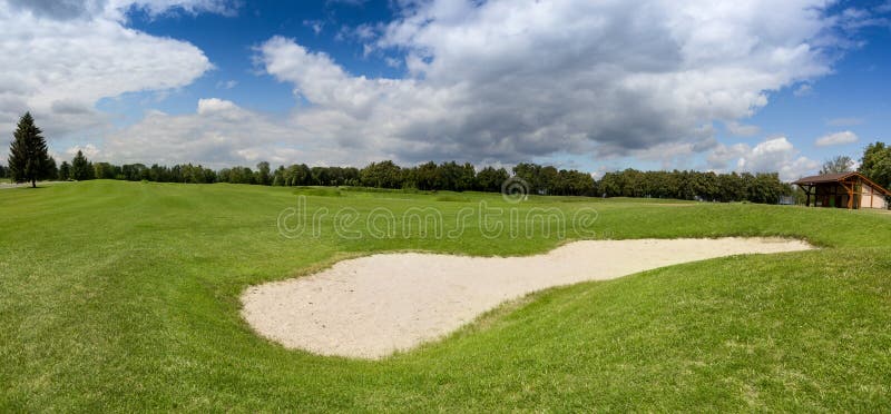Sand Bunker on Golf Course with Perfect Green Grass Stock Image - Image ...