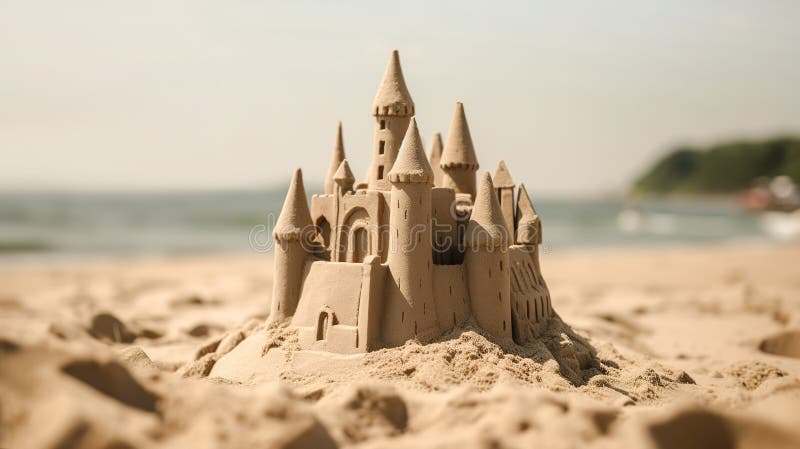 Sand castle on the beach. stock illustration. Illustration of resort ...