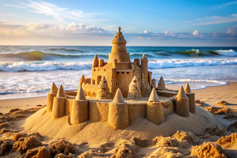 Sand Castle on the Beach stock illustration. Illustration of scene ...