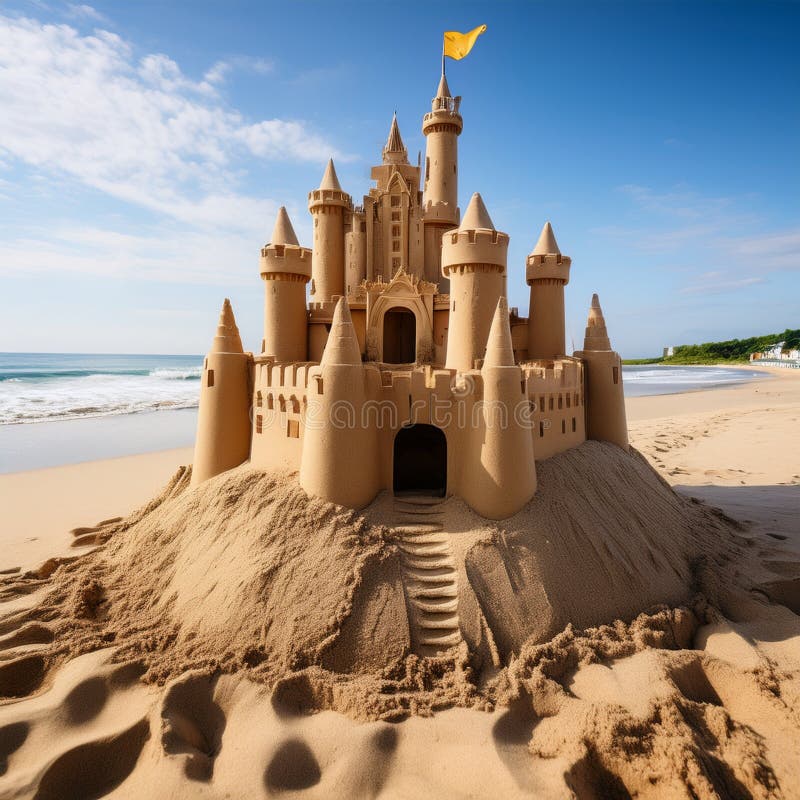 Sand castle on the beach stock illustration. Illustration of shoreline ...