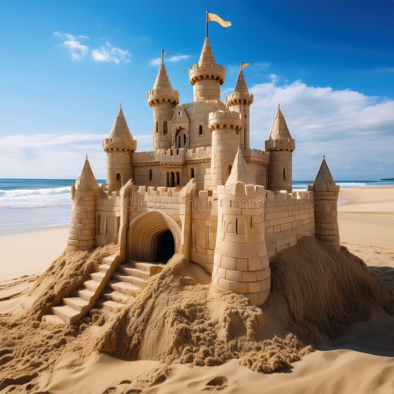 Sand castle on the beach stock illustration. Illustration of multiple ...