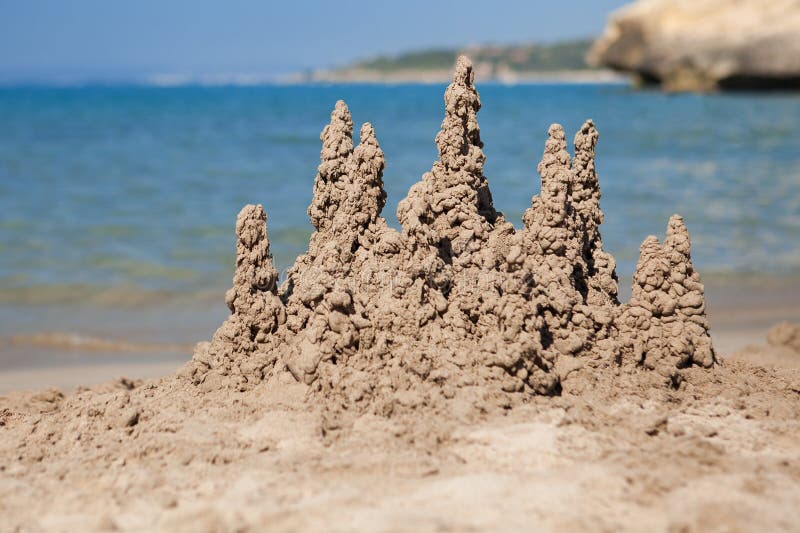 Sand Castle on Beach, Mediterranean, Spain Stock Image - Image of shore ...