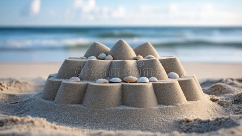 A Sand Castle on the Beach with Shells and a Sea, AI Stock Photo ...