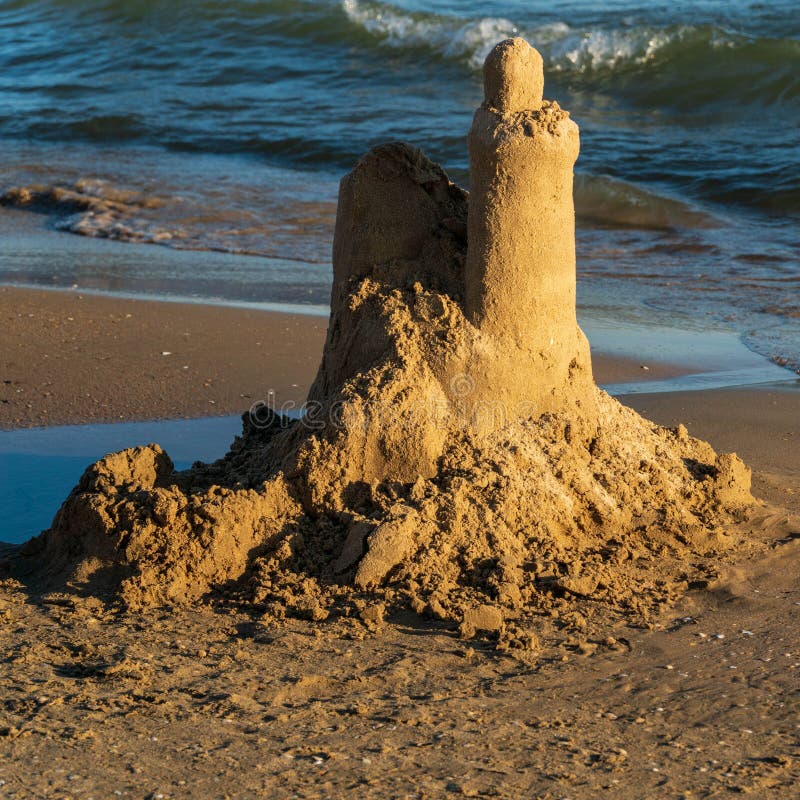 Sand Castle On A Sunny Beach Stock Photo - Image of beach, playing ...