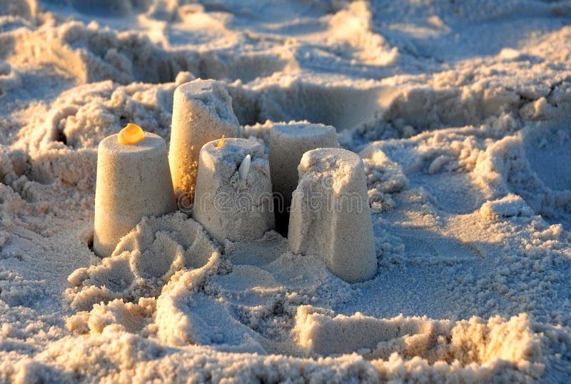 Sand Castle on a Beach with the Sunset Casing Shadows Stock Image ...