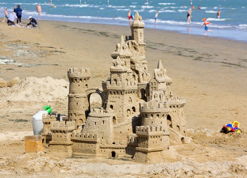 Sand Castle on the Beach stock image. Image of window - 60295535