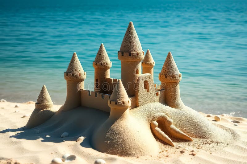 Sand Castle is Built on the Beach Stock Photo - Image of sand, blue ...