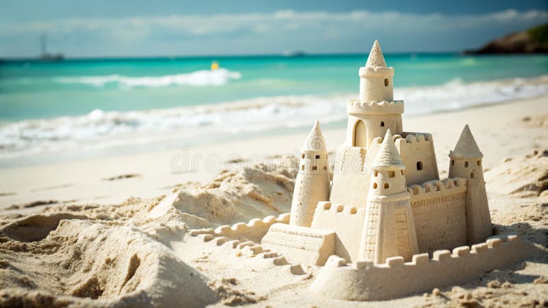 Sand Castle is Built on the Beach Stock Photo - Image of water, family ...