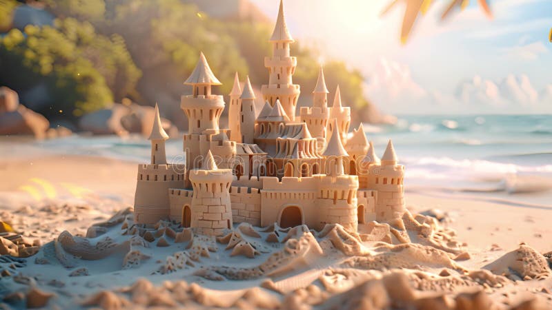 A Sand Castle Built on Top of a Sandy Beach. Sand Castle on Sandy Beach ...