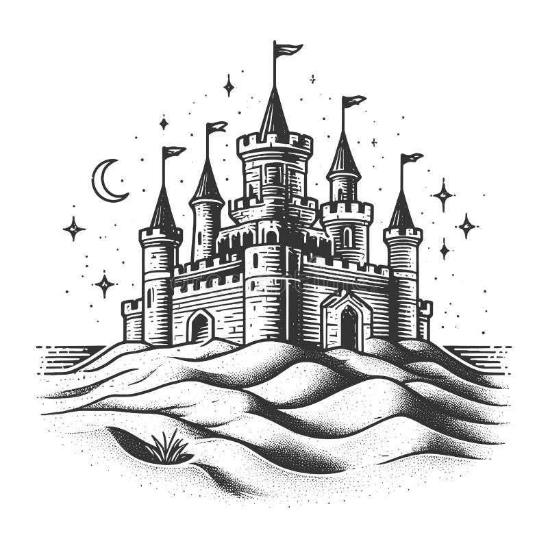 Sand Castle Engraving Sketch Raster Illustration Stock Illustration Illustration Of Design
