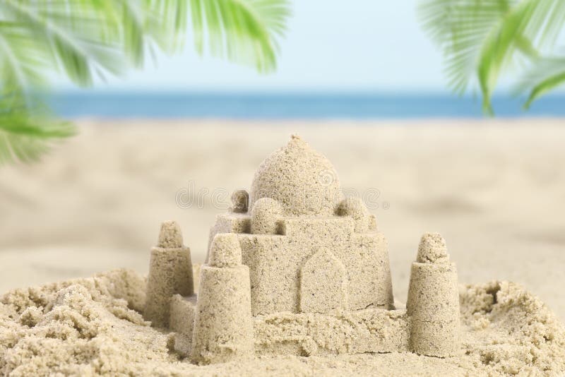 Sand Castle on Ocean Beach. Outdoor Play Stock Photo - Image of castle ...