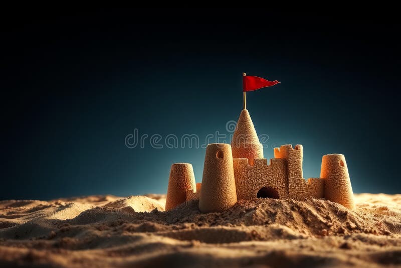 Sand Castle with a Red Flag on Top Stock Photo - Image of sandcastle ...