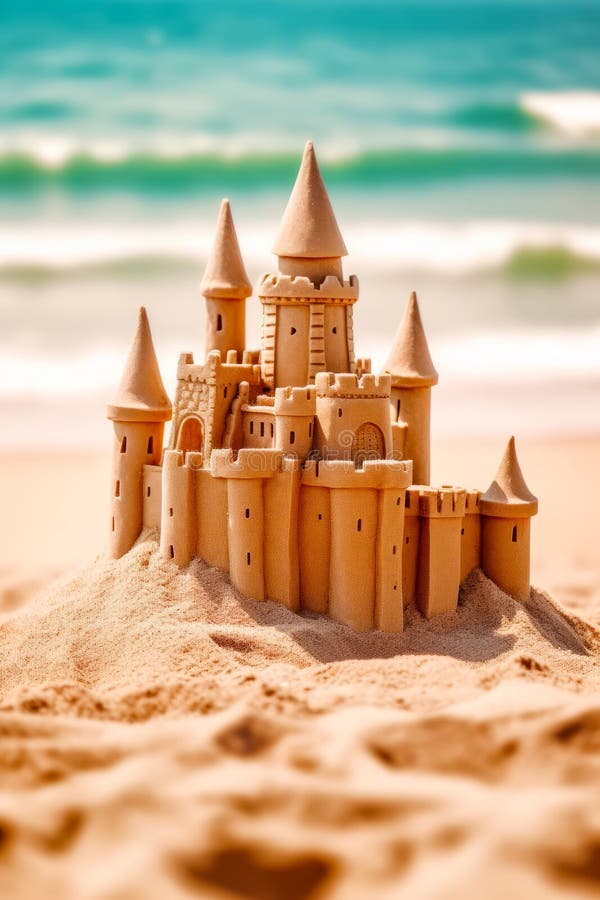 Sand Castle Sitting on Top of Sandy Beach Next To the Ocean. Generative ...
