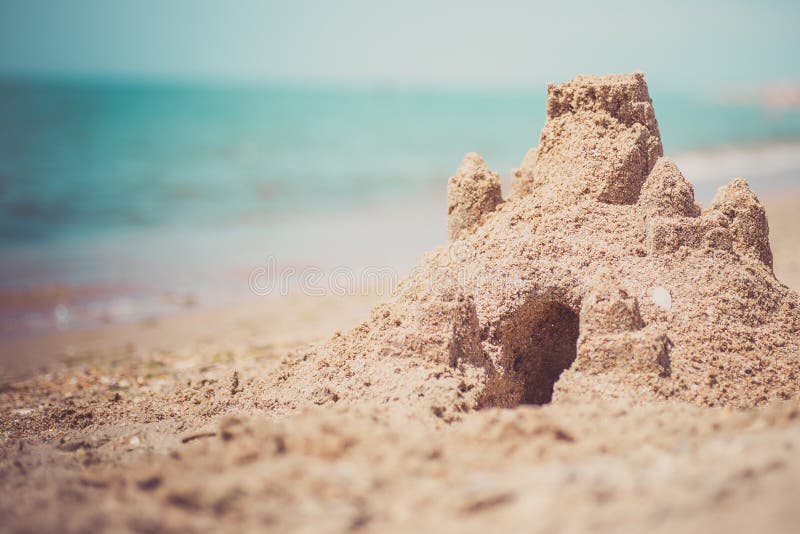 Sand Castle Standing on the Beach. Travel Vacations Concept. Stock ...