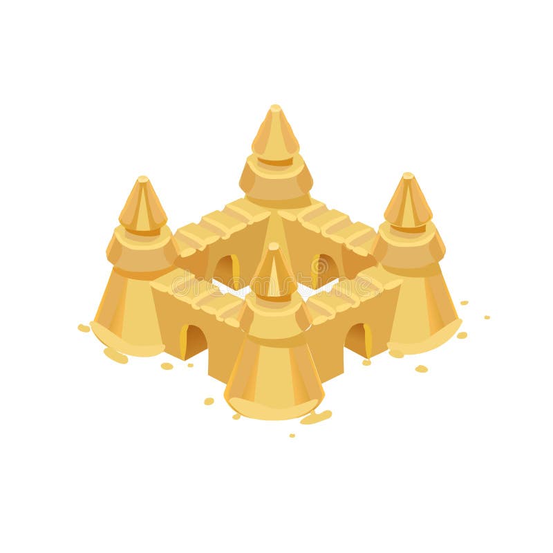 Sand Castle with 4 Towers. Vector Isometric Illustration Stock Vector ...
