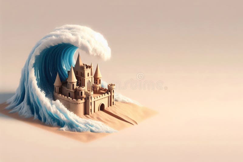 A Sand Castle Under the Threat of a Giant Wave, the Moment before ...