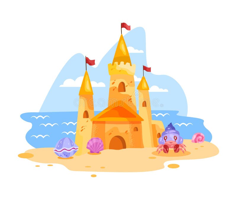 Sand Castle Vector Summer Beach Isolated Illustration, Yellow Towers ... Sand Castle Vector Summer Beach Isolated Illustration, Yellow Towers ...