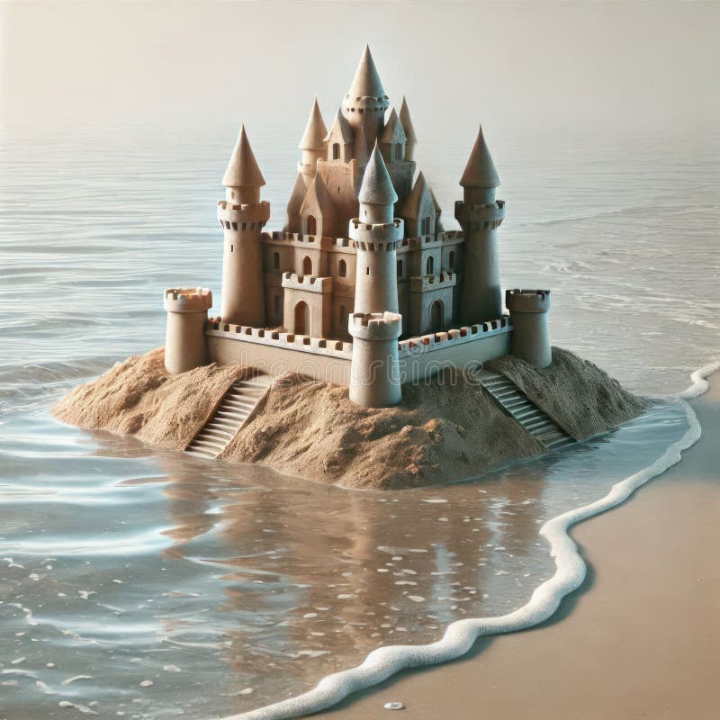 A Sand Castle at the Water S Edge. Stock Image - Image of beach ...