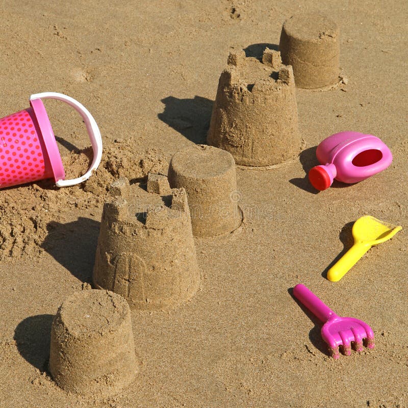 Sand Castles Made by Children at the Beach Stock Image - Image of ...
