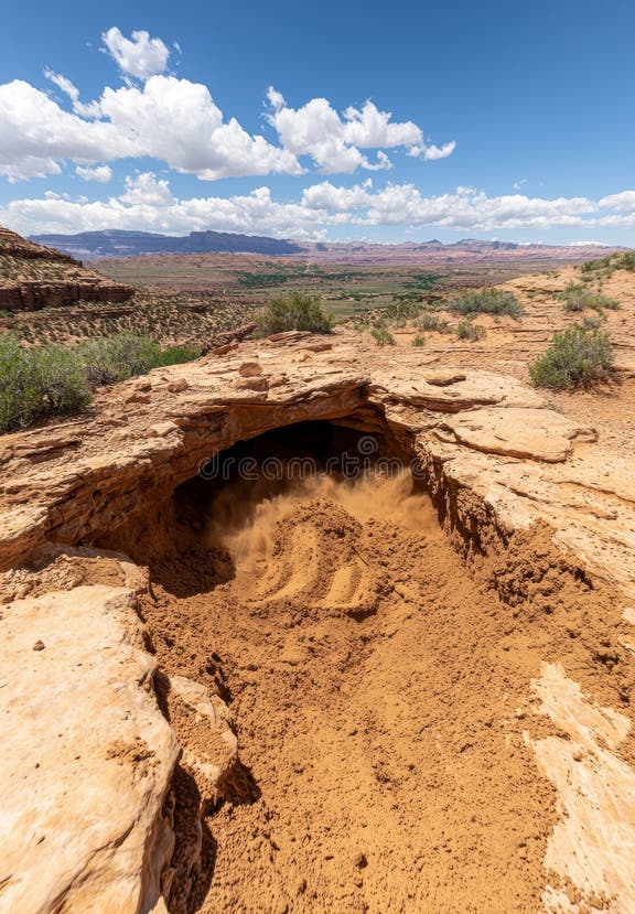 Sand Cave in a Desert Landscape with Blue Sky and Clouds. Stock ...