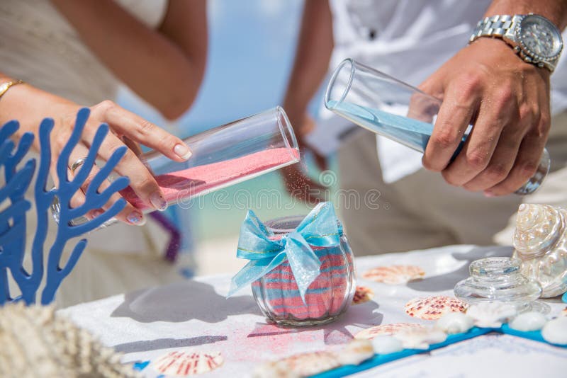 Sand Ceremony during Beach Wedding Ceremony Stock Photo - Image of ...