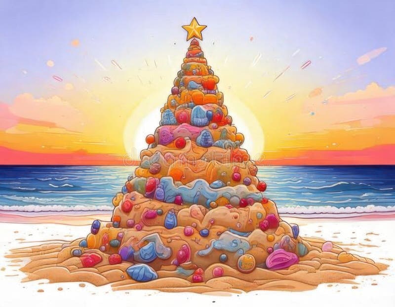 A Sand Christmas Tree at the Beach at 14-11-2024 Stock Illustration ...