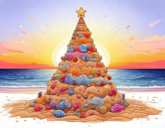 A Sand Christmas Tree at the Beach at 14-11-2024 Stock Illustration ...