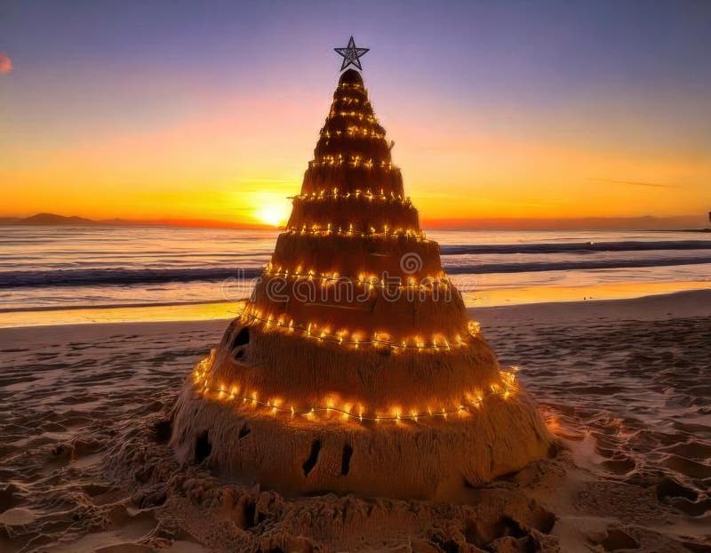 A Sand Christmas Tree at the Beach at 14-11-2024 Stock Illustration ...