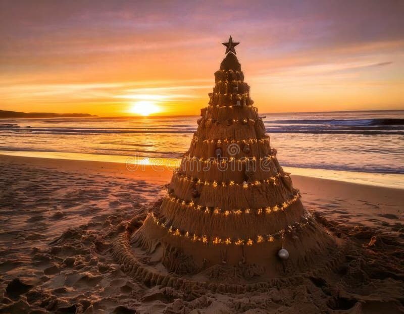 A Sand Christmas Tree at the Beach at 14-11-2024 Stock Illustration ...