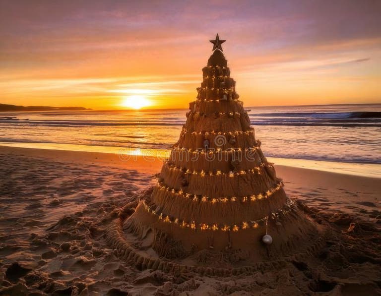 A Sand Christmas Tree at the Beach at 14-11-2024 Stock Illustration ...
